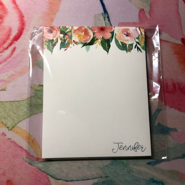 Pink Floral Personalized Notepad | Pink Flowers Custom Notepad | Blank ...