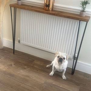 Rustic Scaffold Board Radiator Cover Console Table With 3 Rod Hairpin ...