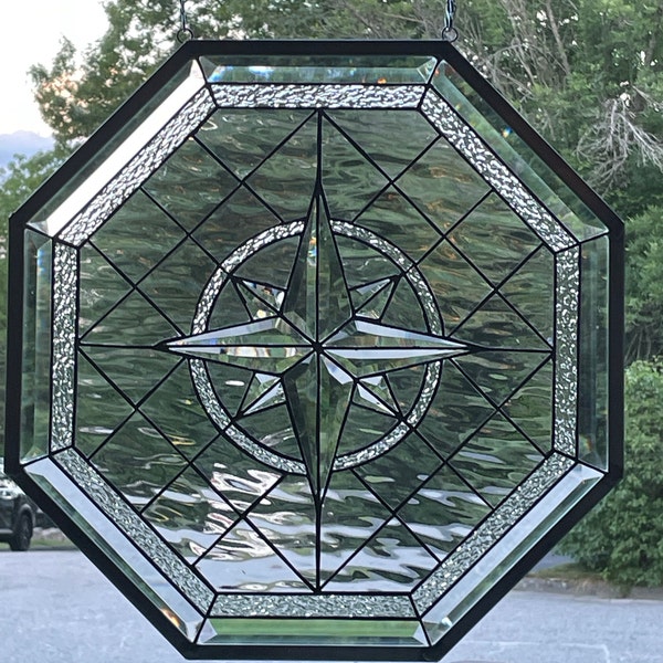 Compass Rose Stained Glass Window, Panel - Octagonal Stain Glass ...