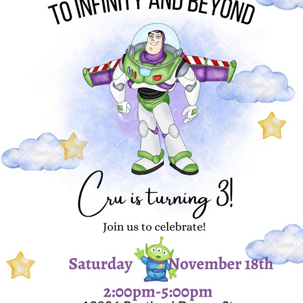 Buzz Lightyear Birthday Invitation, Digital and Printable Invite, Toy ...