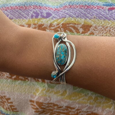Turquoise Bangle, Handmade Bangle, 925 Silver Bangle, Natural Turquoise ...