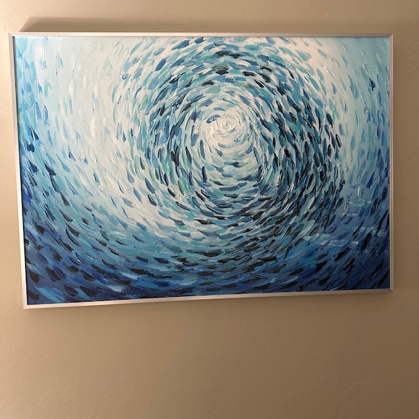 School of Fish Painting Dark Blue Sea Fish Abstract Blue Fish Textured ...