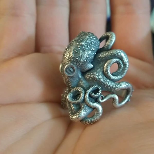 Octopus Handmade Sterling Silver Men Ring, Octopi Animal Biker Ring ...