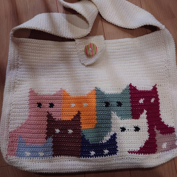 Crochet Cat Tote Bag Pattern: Colorful Animal Design (PDF Digital ...