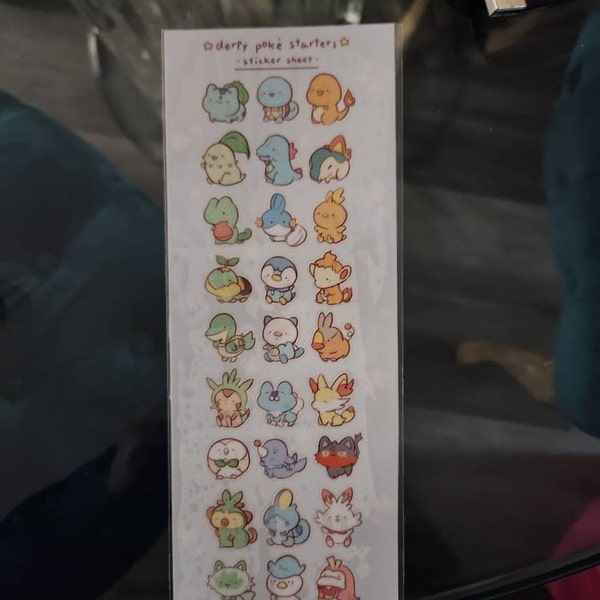 Pastel Tiny Derpy Poké Gen 1-9 Starters Sticker Sheet | 27 Stickers! - Etsy