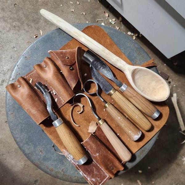 Set of 7 Woodworking Tools With Leather Cases. Bowls Carving Tools ...
