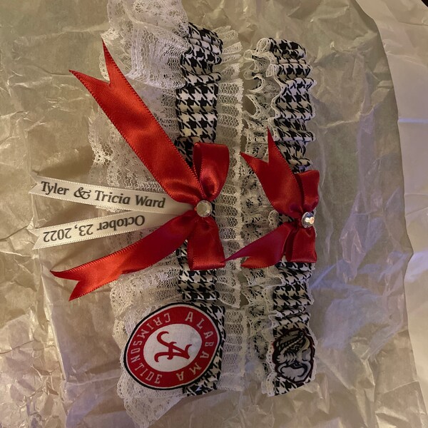 Houndstooth University of Alabama Inspired White Lace Wedding Garter ...