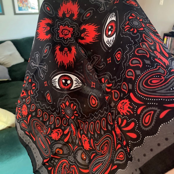 Third Eye Ghost Bandana Evil Eye Biker Behelit Guts Alucard Skull Crescent Moon Gothic Paisley ...