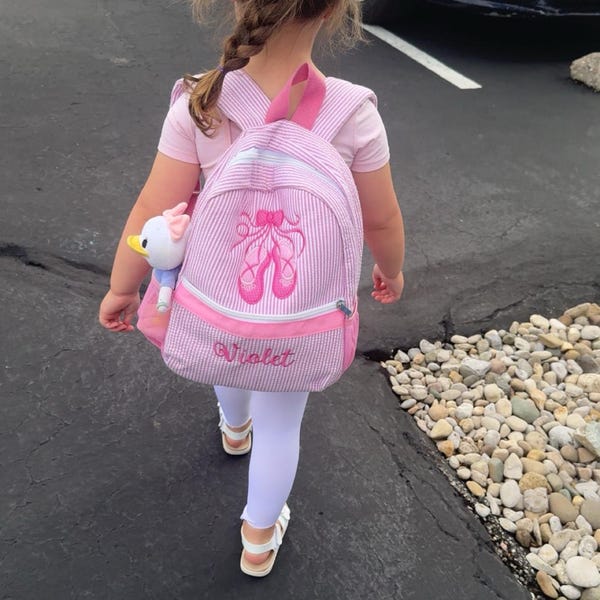 Ballet Slipper Seersucker Backpack - Dance Bag - Seersucker Dance Bag ...