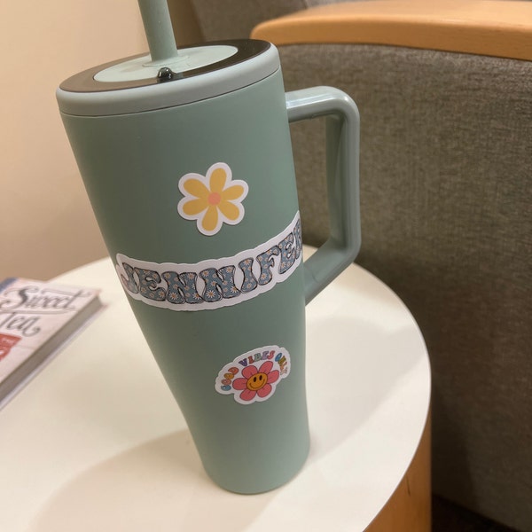 Retro Floral Name Sticker, Personalized Name Stickers, Custom Name ...