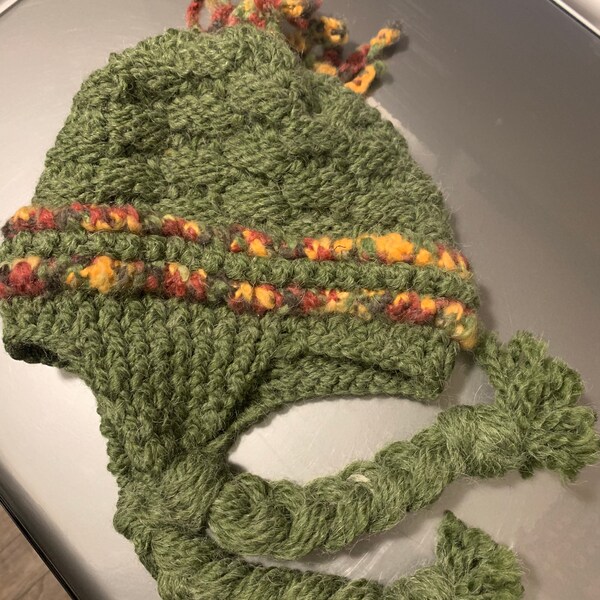 Hand Knit Ear Flap Hat, Peruvian Style Hat, Chullo, Ear Muff Hat, Rasta ...