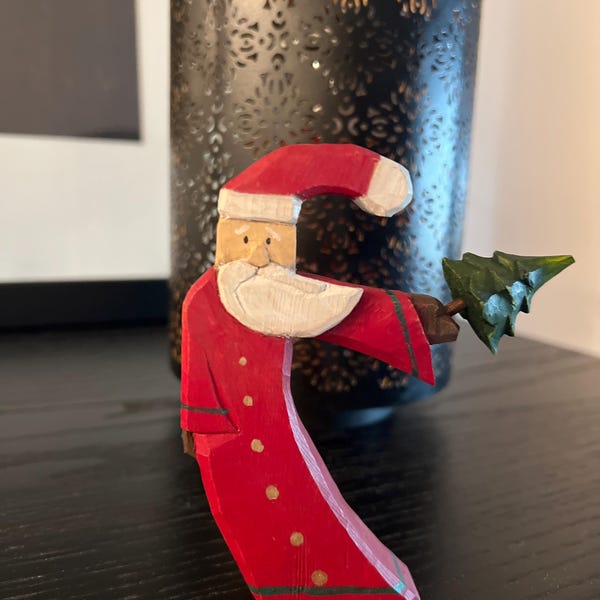 Hand Carved Wooden Folk Art Triangle Santa Claus Figure - Etsy