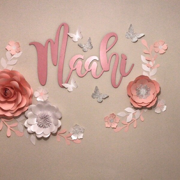 Rose Gold Paper Flower Wall Decor With Name/our New House/elegant House ...