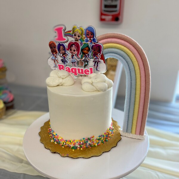3D (handmade) Rainbow Girls Cake Topper and 2pcs Mini Topper / Cupcake ...