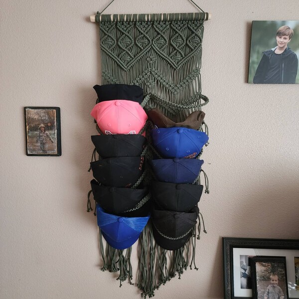 Macrame Cap Rack, Cap Organization, Birthday Gift, Farmhouse Decor, Hat ...