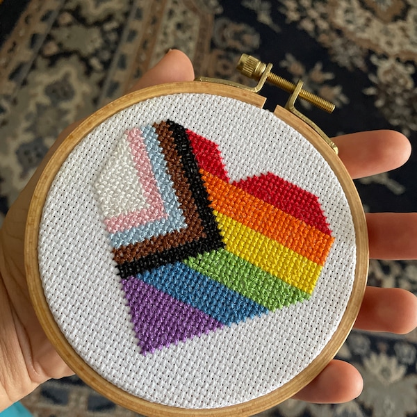 PDF Pattern: Progress Pride Flag Heart Cross Stitch Pattern // LGBTQ ...