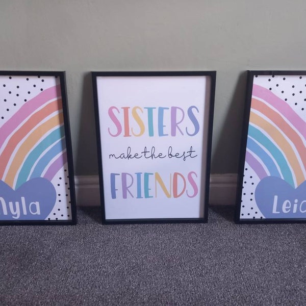 Sisters Bedroom Prints, Shared Bedroom Wall Art, Twins, Rainbow Girls ...