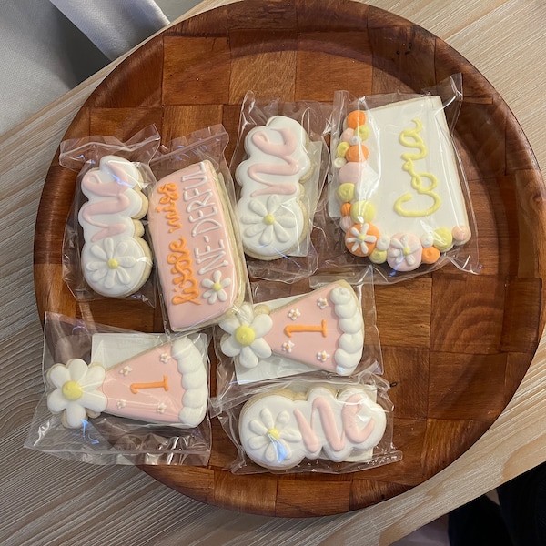 Customizable Boho Groovy Daisy Sugar Cookies Two Groovy Little Miss One ...