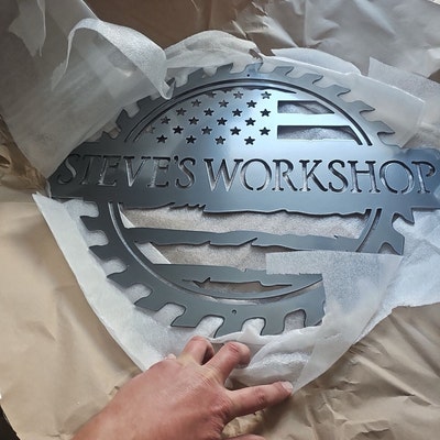 Custom American Flag Workshop Sign Metal Shop Sign Free Shipping Dad ...