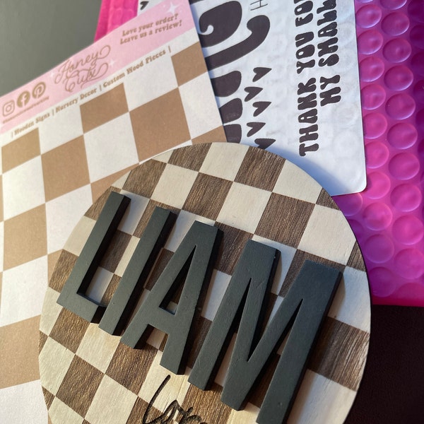 Baby Name Sign for Boys, Checkered Baby Name Announcement Sign ...