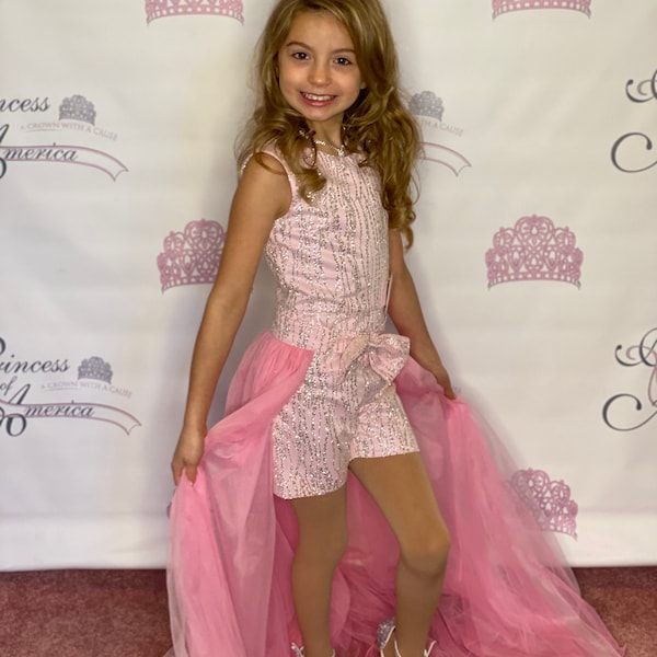 Blue Silver Glitter Pageant Fun Fashion Outfit With Train and Romper ...