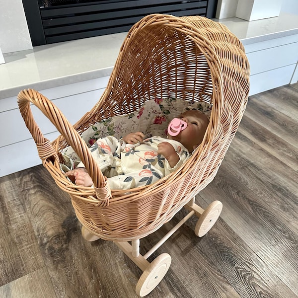 Handmade Wicker Doll Pram Natural Baby Carriage Doll Stroller Baby ...