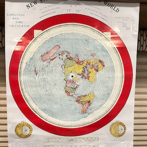 Flat Earth Map. 1892 Gleason's New Standard Map of the World Large 24 X ...