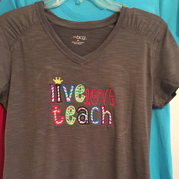 School Teacher Embroidery Applique Design Live Love Teach Digital ...