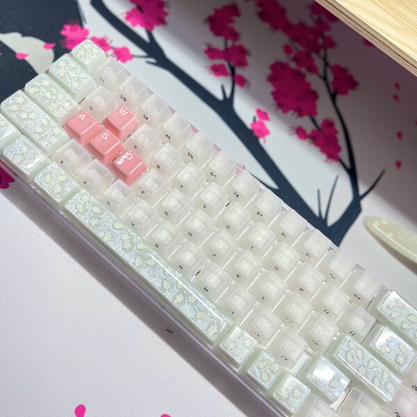 SAKURA Artisan Keycaps, Custom Resin Keycaps, Cherry Keycaps Gift for ...
