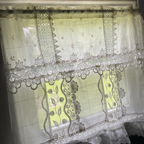 Mediterranean Beach SHABBY Chic Ivory White Farmhouse Lace Curtain ...