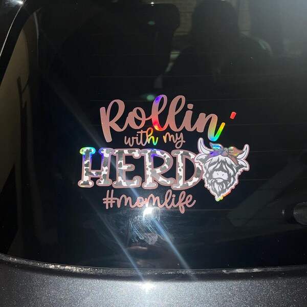 Rollin' With My HERD #momlife || Highland Cow Premium Vinyl Decal ...