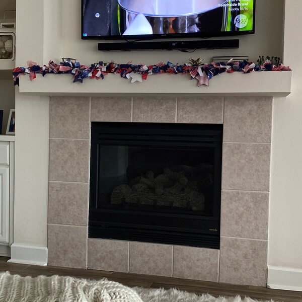 Americana Rag Garland Patriotic Fabric Garland Fourth Of July Decor Red