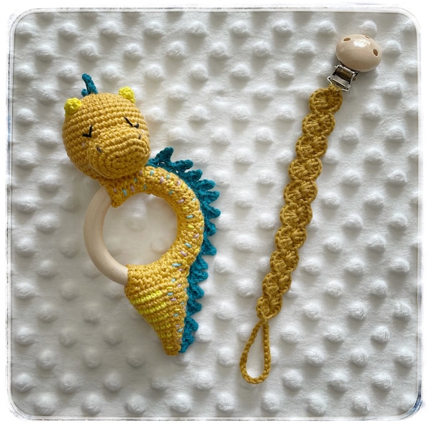 CROCHET PATTERN Dexter the Dragon Crochet Amigurumi Rattle Teether Ring ...