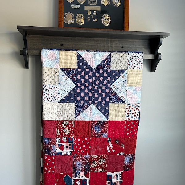 Solid Wood Quilt or Tapestry Hanger | Amish Quilt Rack With Shelf ...