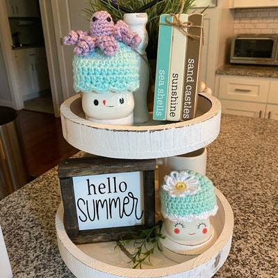 Beach Tiered Tray Decor, Summer, Mini Book Bundle, Book Stack, Wooden ...