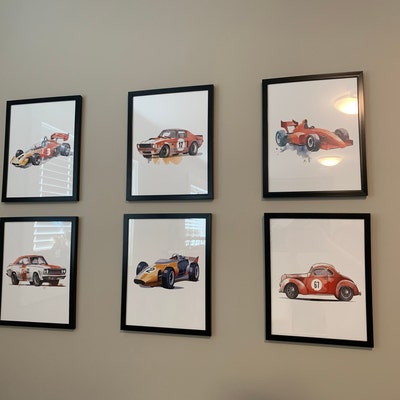 Watercolor Classic Race Cars Art Prints Set of 6, Car Poster, Boy Kids ...