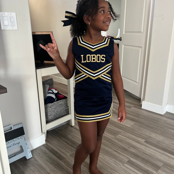 Navy & Gold Cheer Uniform, Customized Cheerleading Uniform, Girls Cheer ...
