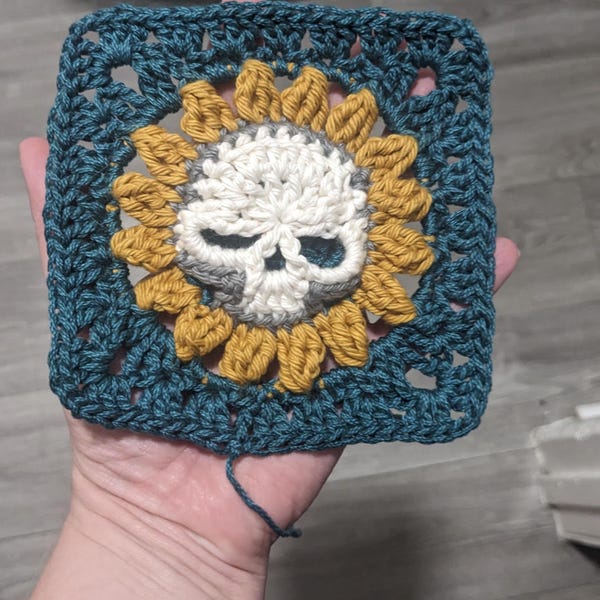 Skull Granny Square: Crochet Skull Sunflower Granny Square PATTERN ...