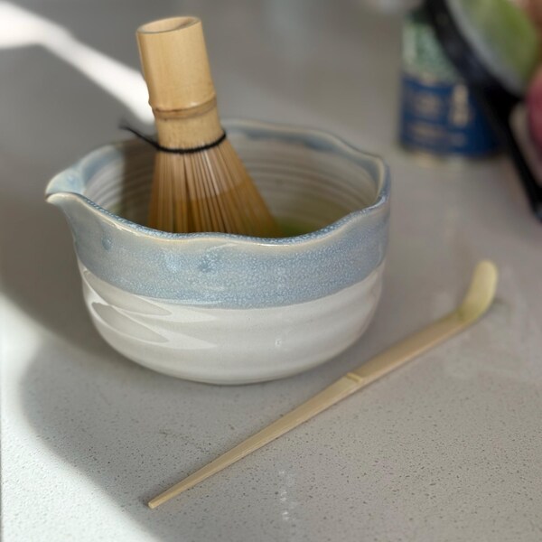 Hand Painted Light Gray Matcha Bowl Set of 4 With Mushroom Holder ...