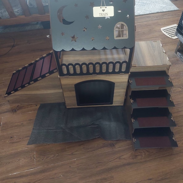 Wooden Rabbit House, Two Storey Rabbit Castle, Hay Feeder Bunny ...