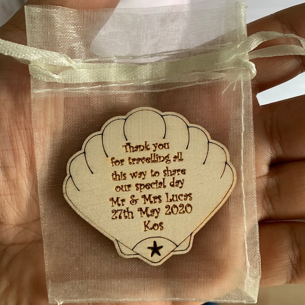 Personalized Magnetic Wooden Clam Shell Destination Wedding Favors ...