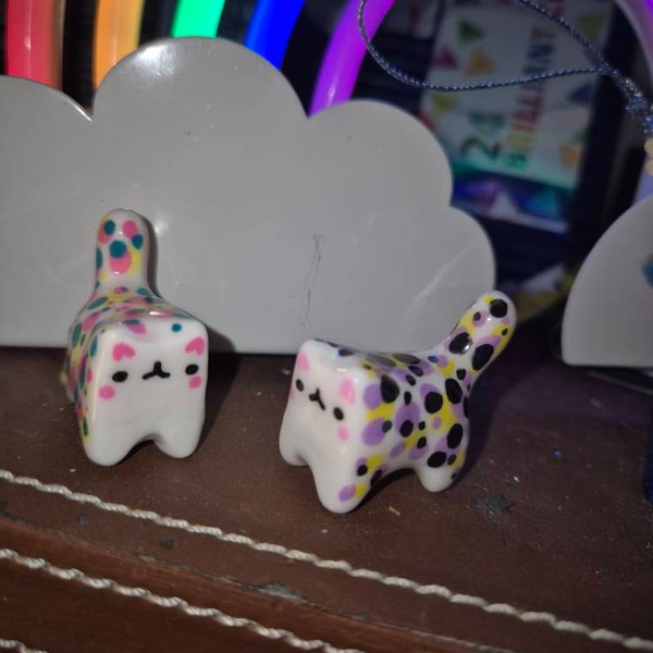 Handmade Painted Cute Quirky Clay Kitty Cat Figurine / Kitkats for Your ...