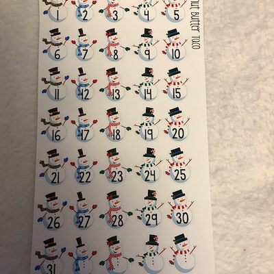 Snowman Date Covers Planner Stickers Snowman Numbers Planner Stickers ...