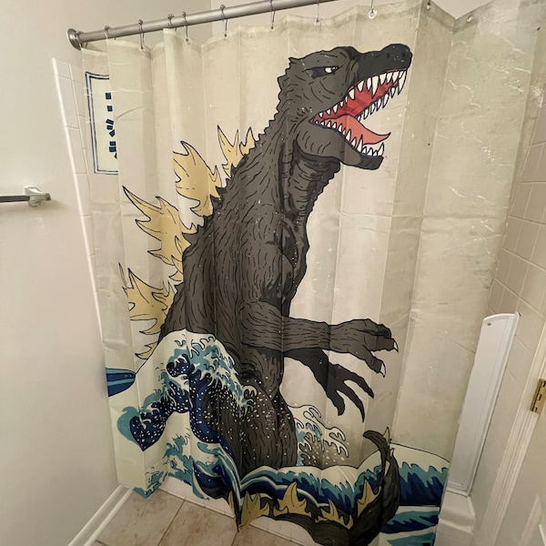 Godzilla Shower Curtain, Japanese Shower Curtain, Traditional Japanese ...