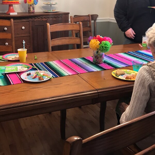 Mexican Sarape Table Runner: Southwestern Fiesta Decor (pompoms ...