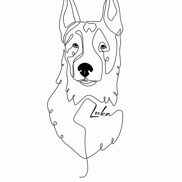 Custom Dog Portrait, Line Drawing, Pet Art, Line Dog Portrait, Dog ...