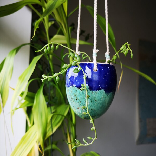 Beautiful Turquoise Hanging Planter | Handmade Ceramic Indoor Planter ...