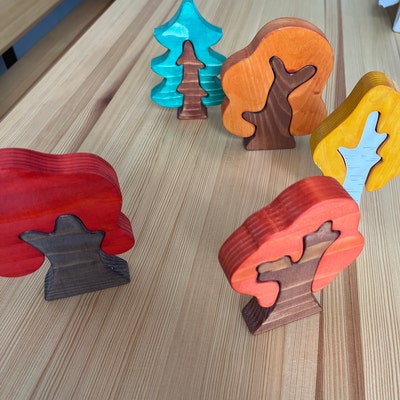 Montessori Puzzle, Plug-in Puzzle, Trees, Real Wood, Children's Game ...