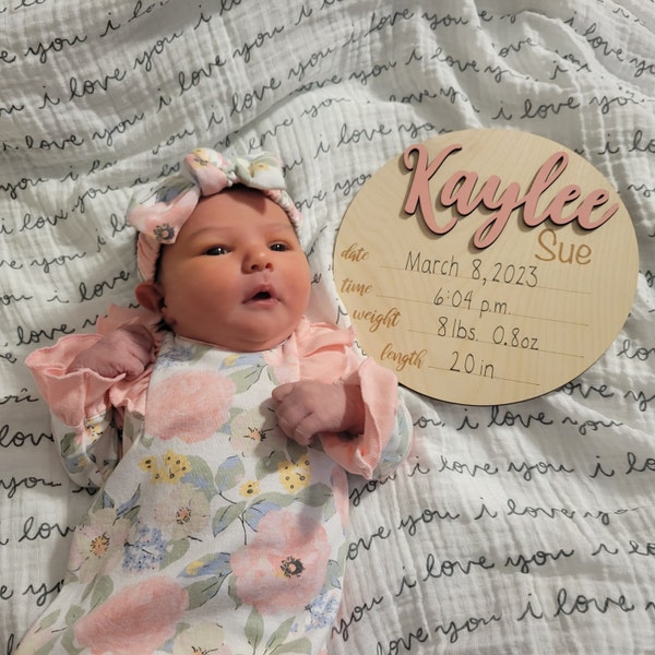 Round Wooden Baby Plaque 3D Custom Wood Baby Name Announcement Sign ...