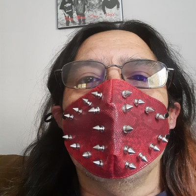 Black Spiked Leather Face Mask Punk Rivet Mask Biker Riding Mask Gothic ...